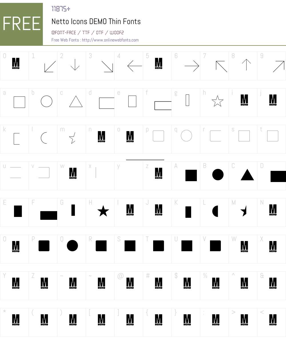 Netto Icons DEMO Thin 1.000;Glyphs 3.2 (3180) Fonts Free Download ...