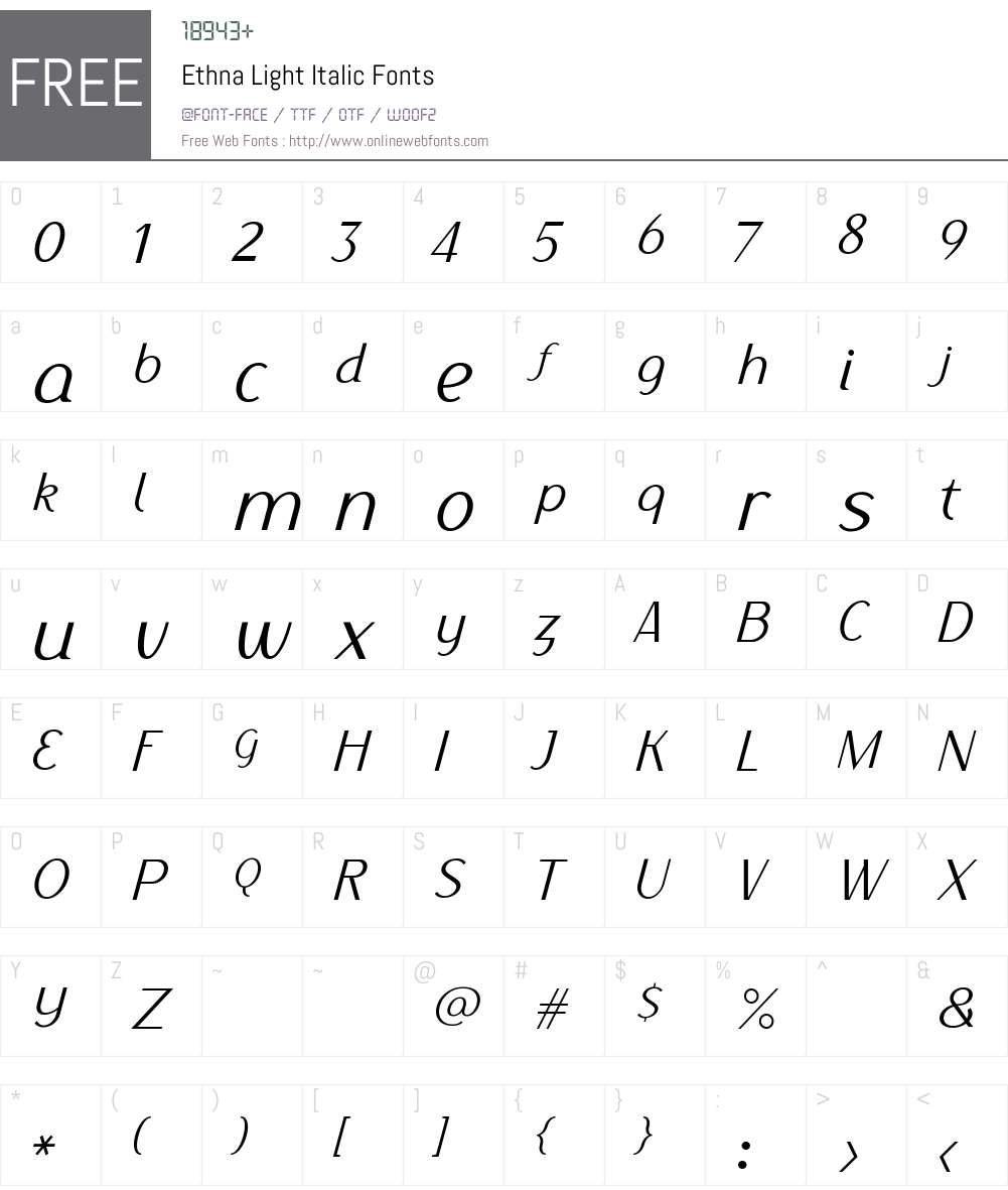 Ethna Light Italic 1.00 July 8, 2018, initial release Fonts Free ...