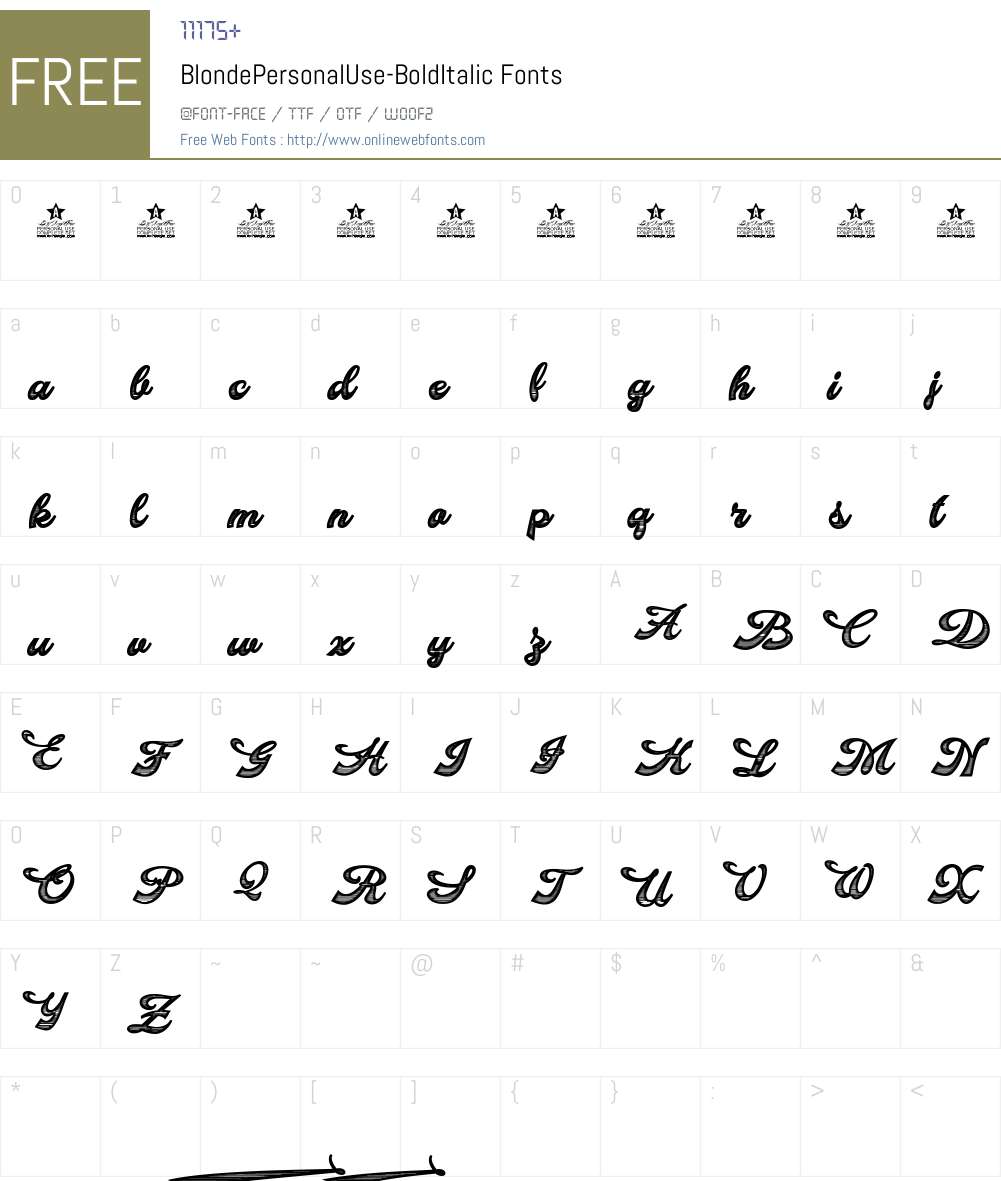 BlondePersonalUse-BoldItalic 1.000 Fonts Free Download - OnlineWebFonts.COM