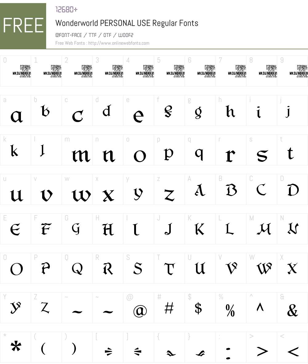 Wonderworld PERSONAL USE 1.000;Glyphs 3.1.2 (3149) Fonts Free Download ...