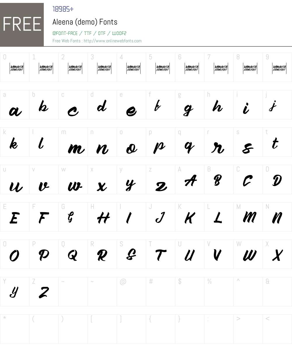 Aleena (demo) 1.00;June 19, 2019;FontCreator 11.5.0.2427 64-bit Fonts ...