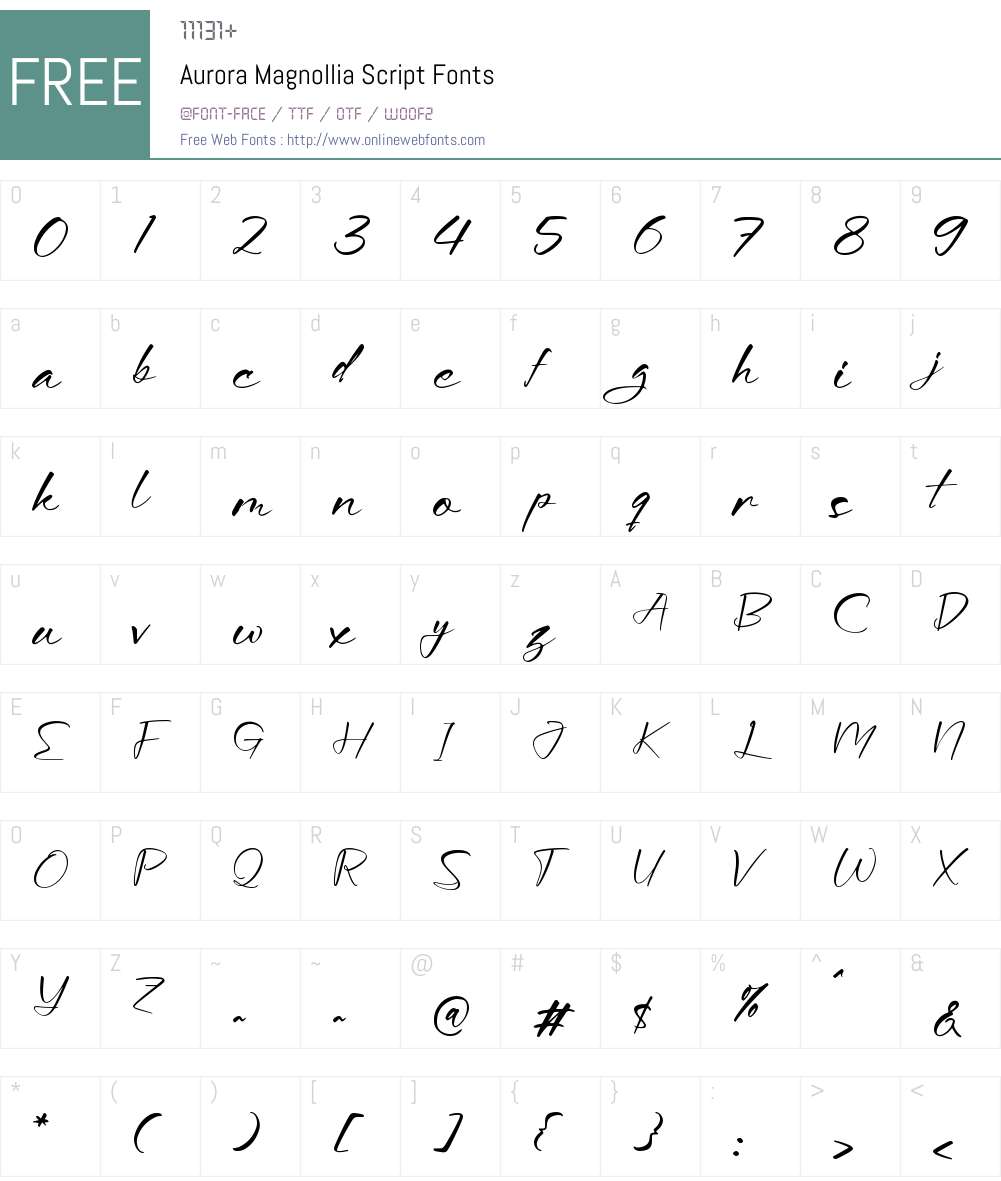 Aurora Magnollia Script 1.00;November 27, 2023;FontCreator 13.0.0.2683 32-bit Fonts Free ...