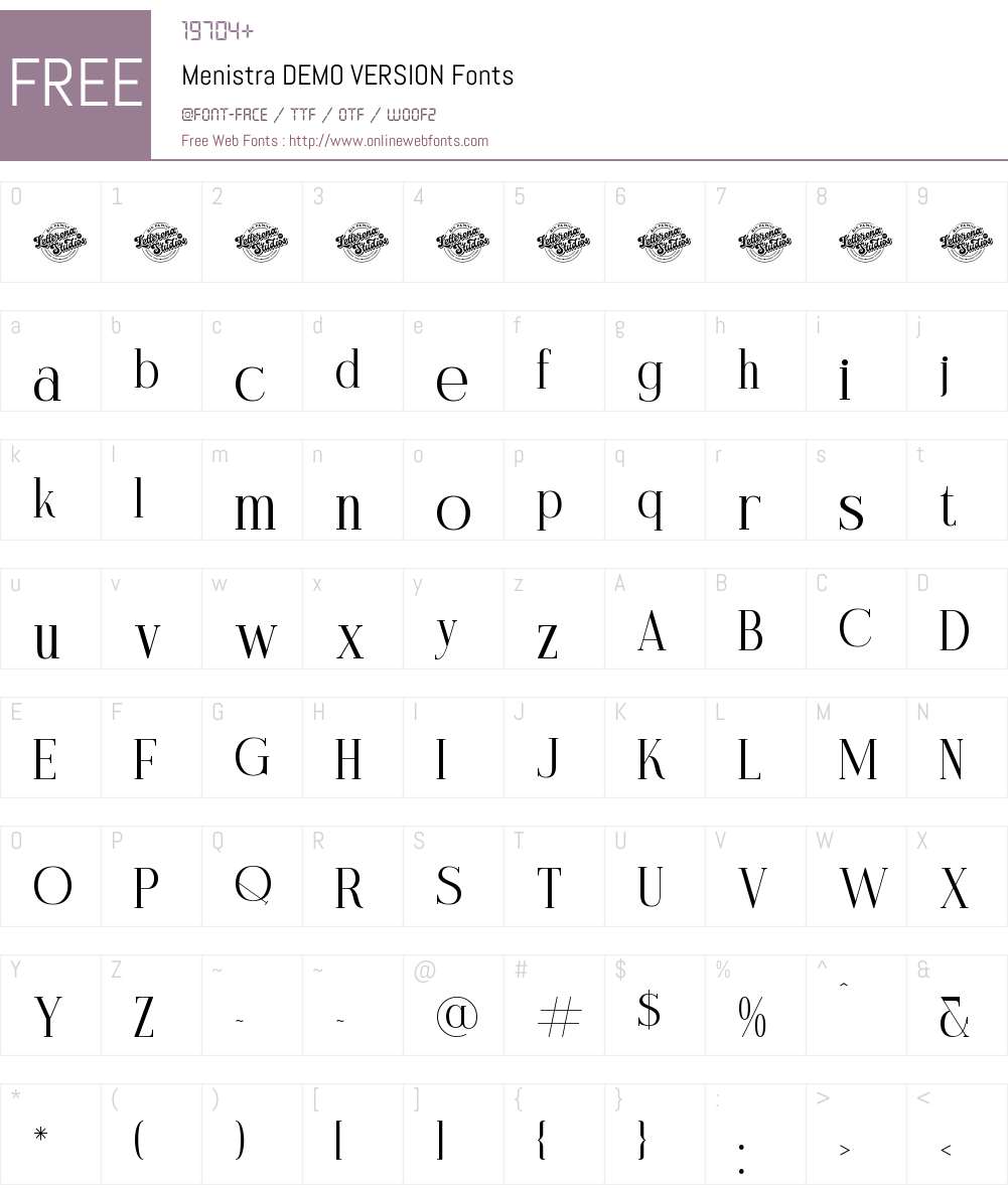 Menistra DEMO VERSION 1.00;January 23, 2024;FontCreator 13.0.0.2683 32 ...