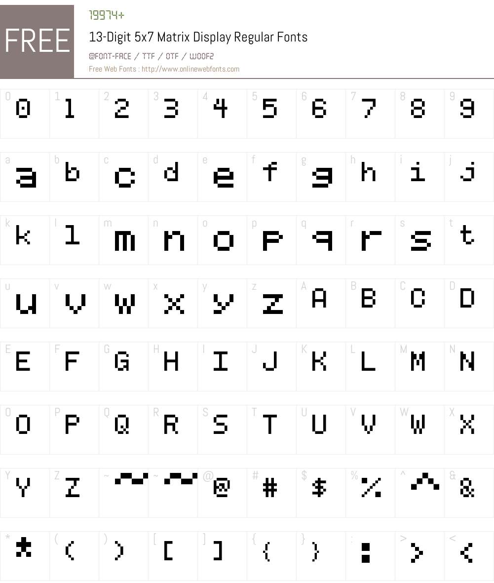 13-Digit 5x7 Matrix Display 1.0 Fonts Free Download - OnlineWebFonts.COM