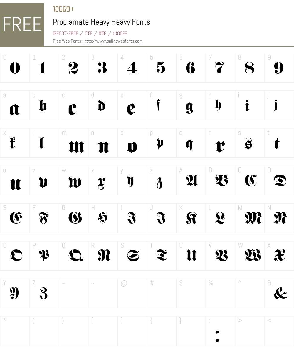 Proclamate Heavy Heavy 2002; 1.0, initial release Fonts Free Download ...