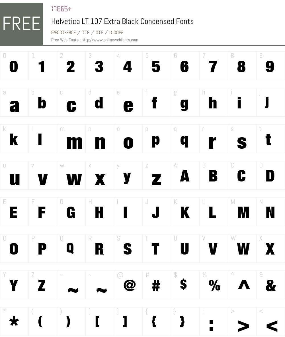 Helvetica LT 107 Extra Black Condensed 6.1; 2002 Fonts Free Download ...