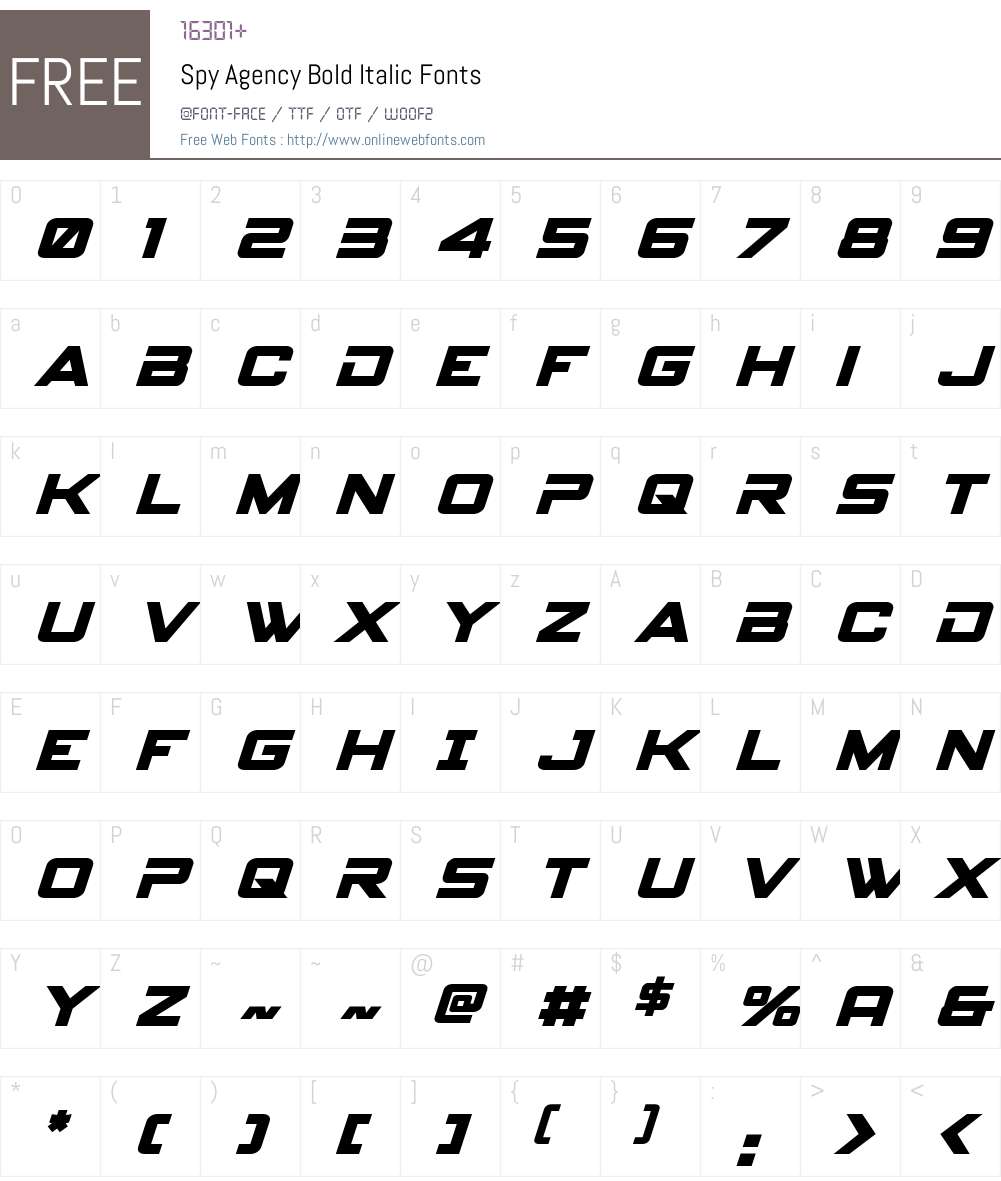 Spy Agency Bold Italic 3.2; 2020 Fonts Free Download - OnlineWebFonts.COM