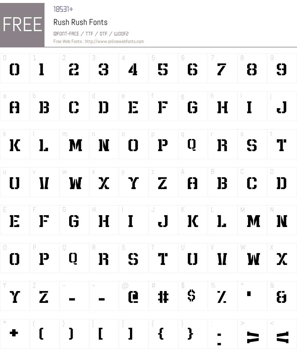 Rush Rush 1.00;March 12, 2018;FontCreator 11.5.0.2421 64-bit Fonts Free ...