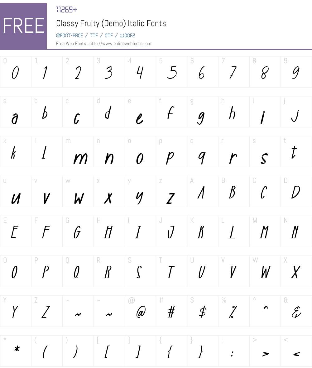 Classy Fruity (Demo) 1.000;April 7, 2022;FontCreator 14.0.0.2794 64-bit ...