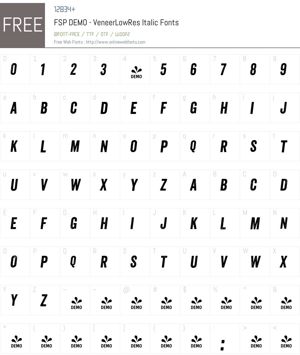 FSP DEMO - VeneerLowRes 1.000 Fonts Free Download - OnlineWebFonts.COM