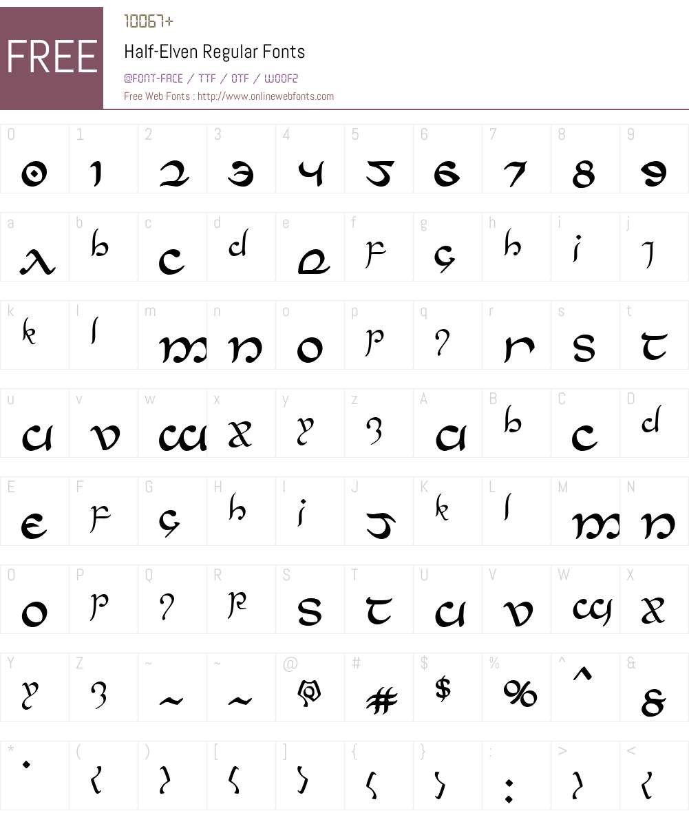 Half-Elven Regular 1.0; 2012 Fonts Free Download - OnlineWebFonts.COM