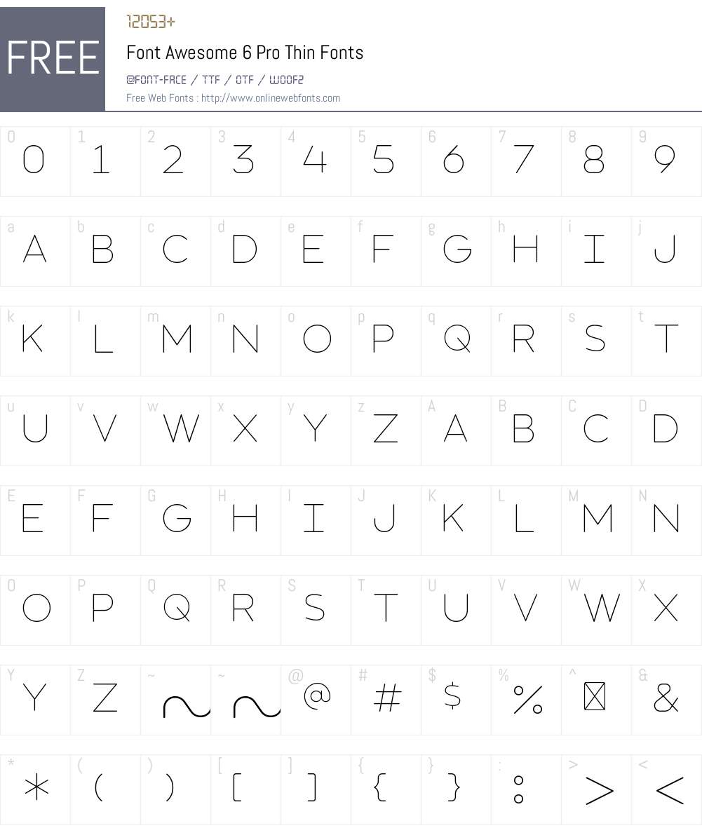 Font Awesome 6 Pro Thin 771.00390625 (Font Awesome version: 6.3.0 ...