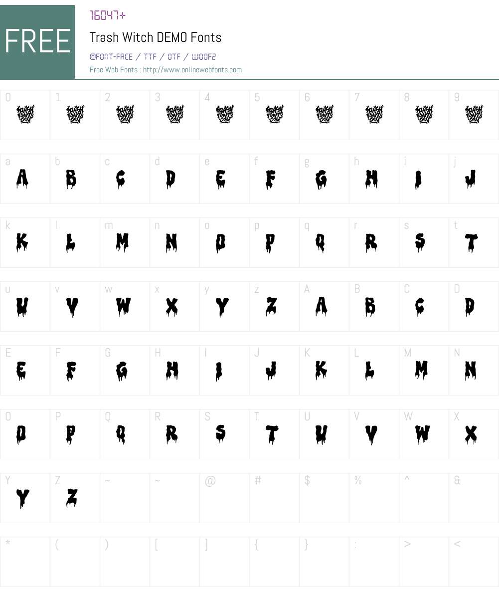 Trash Witch DEMO 1.000 Fonts Free Download - OnlineWebFonts.COM