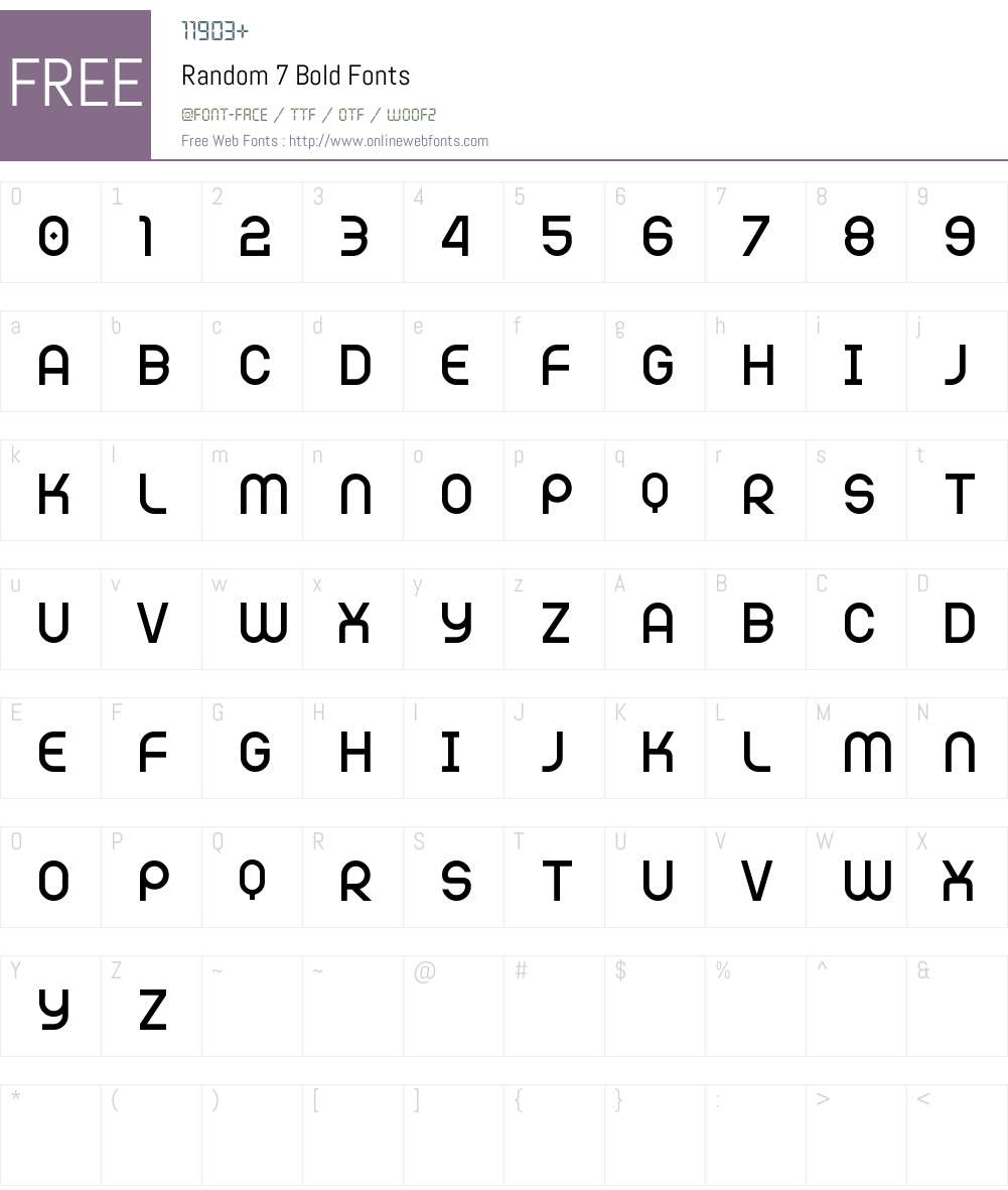 Random 7 Bold 1.00;July 13, 2019;FontCreator 11.5.0.2430 64-bit Fonts Free Download ...