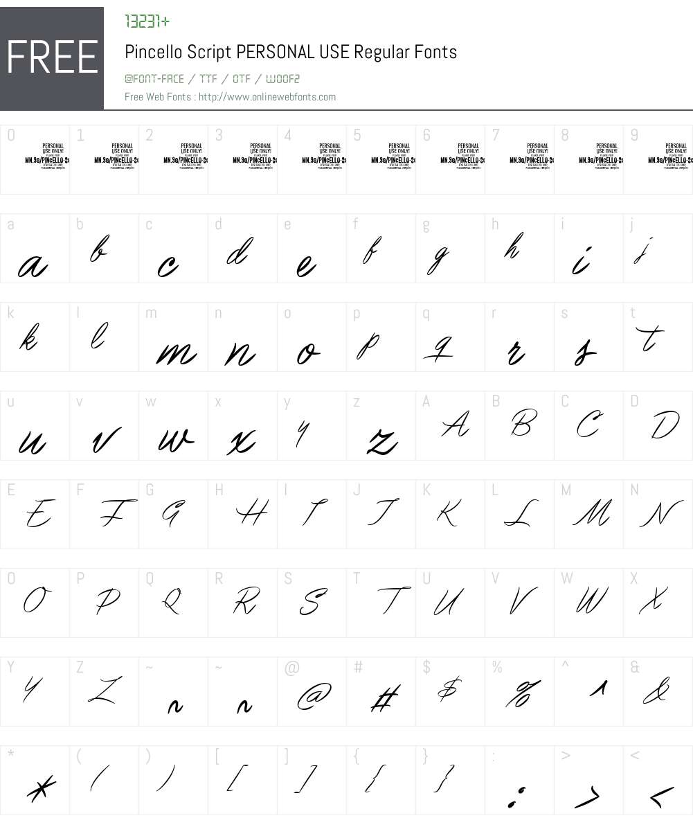 Pincello Script PERSONAL USE 1.000;Glyphs 3.2 (3184) Fonts Free Download - OnlineWebFonts.COM
