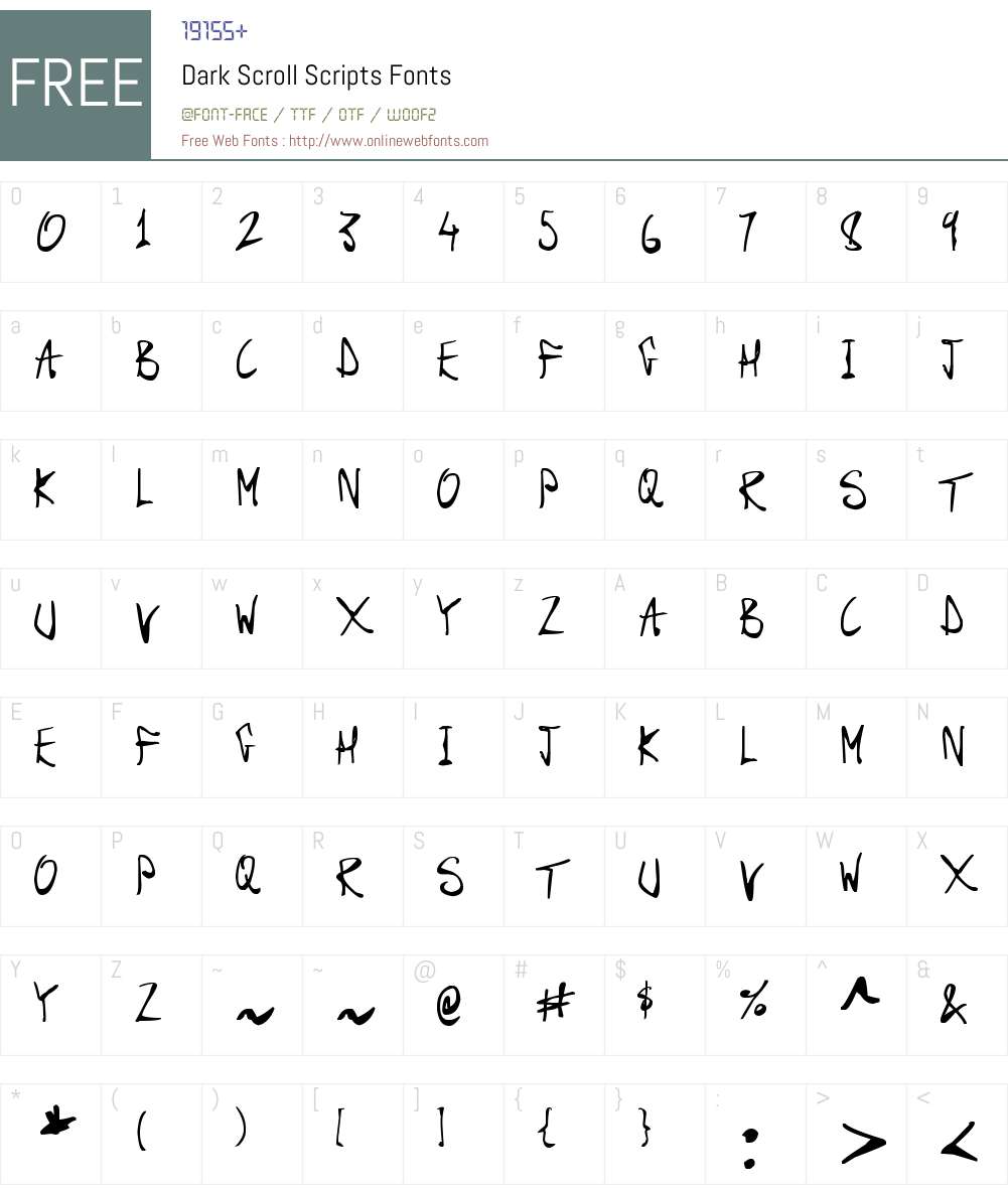 Dark Scroll Scripts 1.00 June 8, 2016, initial release Fonts Free ...