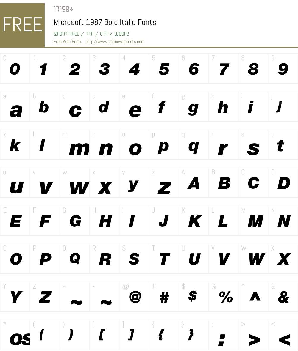 Microsoft 1987 Bold Italic 1.00 July 23, 2015, initial release Fonts ...