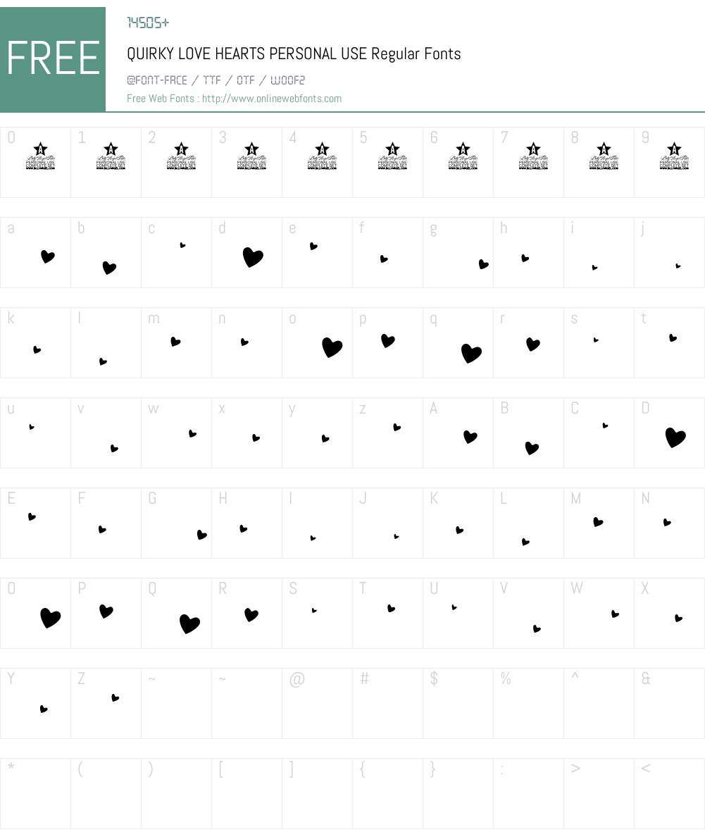 QUIRKY LOVE HEARTS PERSONAL USE 1.000 Fonts Free Download ...