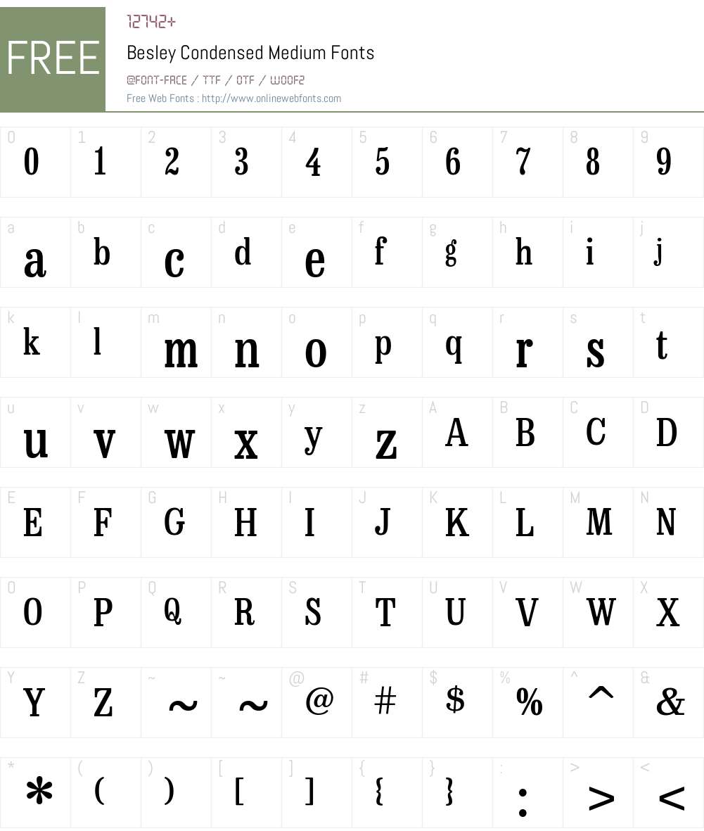 Besley Condensed Medium 4.000; ttfautohint (v1.8.4.7-5d5b) Fonts Free ...