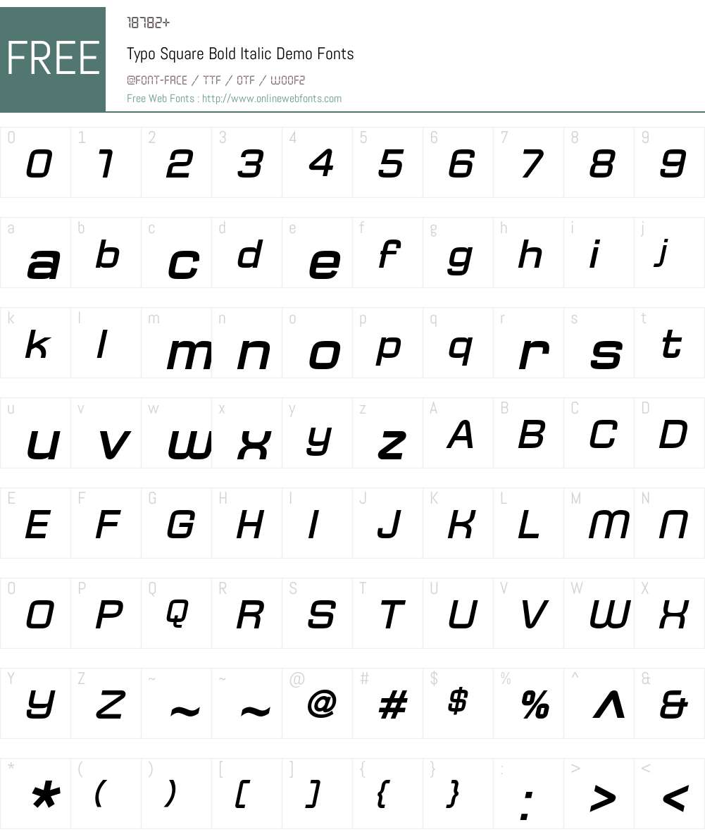 Typo Square Bold Italic Demo 1.00 June 19, 2017, initial release Fonts ...