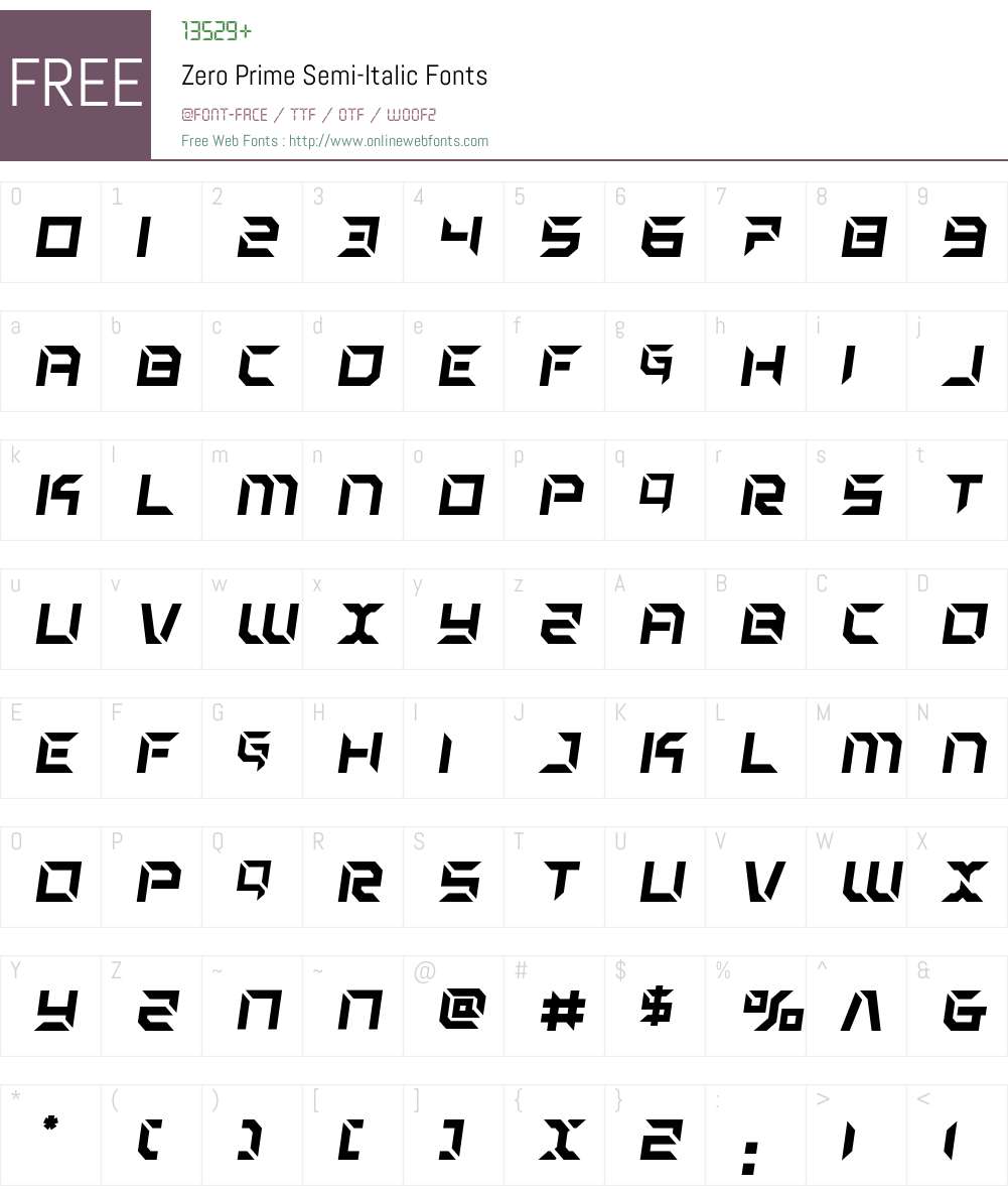 Zero Prime Semi-Italic 1.0; 2019 Fonts Free Download - OnlineWebFonts.COM