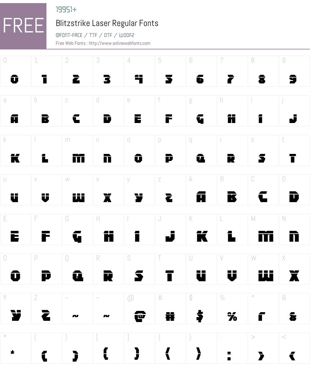Blitzstrike Laser Regular 1.0; 2012 Fonts Free Download - OnlineWebFonts.COM