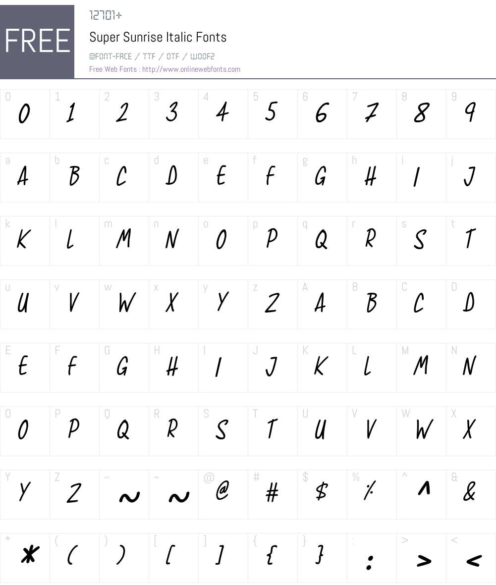 Super Sunrise Italic 1.00 January 22, 2019, initial release Fonts Free ...