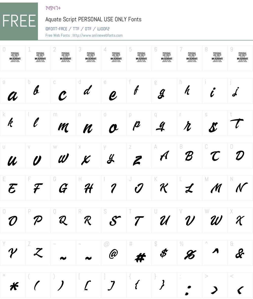 Aquate Script PERSONAL USE ONLY 1.000 Fonts Free Download ...