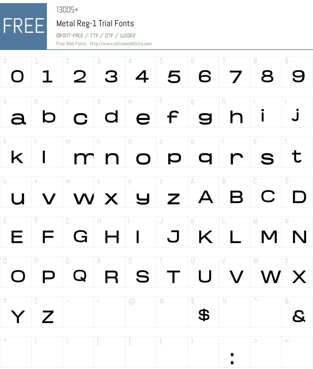Metal Reg-1 Trial 1.000;Glyphs 3.1.2 (3150) Fonts Free Download ...
