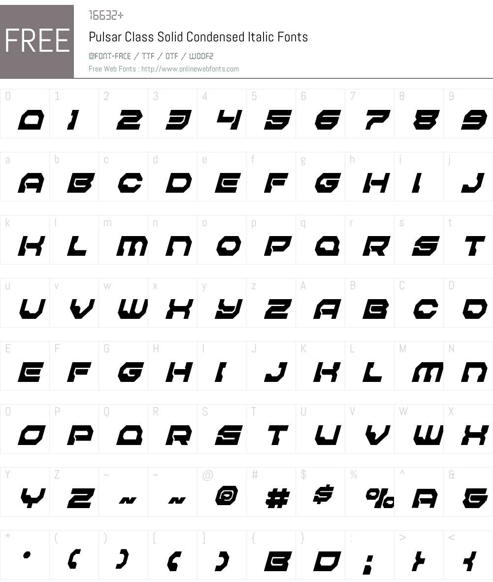 Pulsar Class Solid Condensed Italic 1.0; 2016 Fonts Free Download - OnlineWebFonts.COM