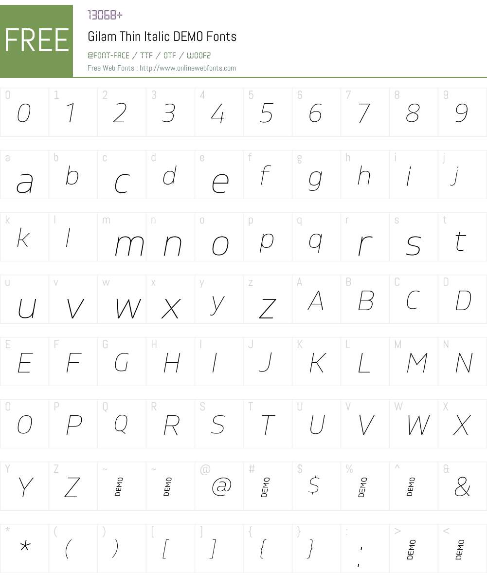 Gilam Thin Italic DEMO 1.000;PS 001.000;hotconv 1.0.88;makeotf.lib2.5. ...