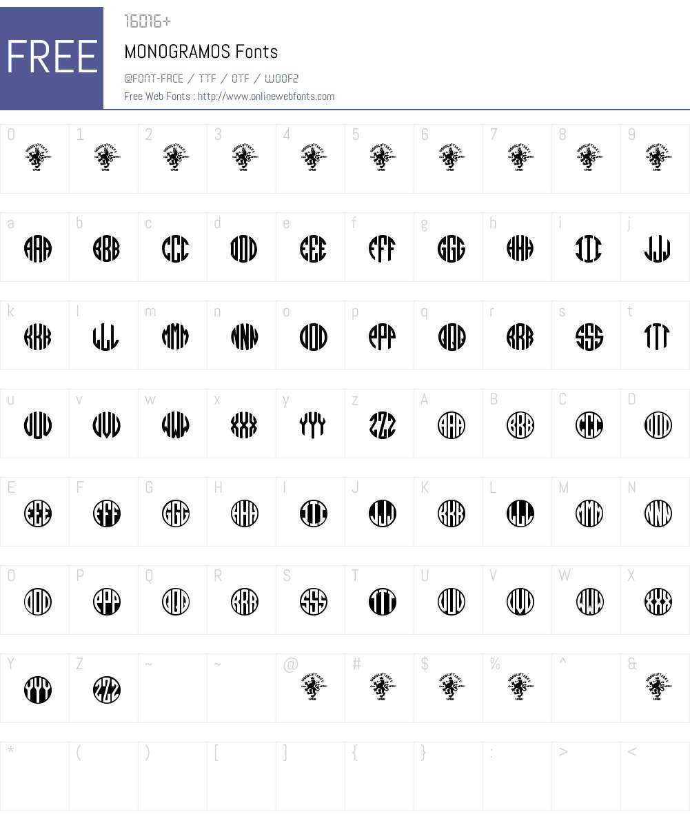 MONOGRAMOS 1.00 February 29, 2016, initial release Fonts Free Download - OnlineWebFonts.COM