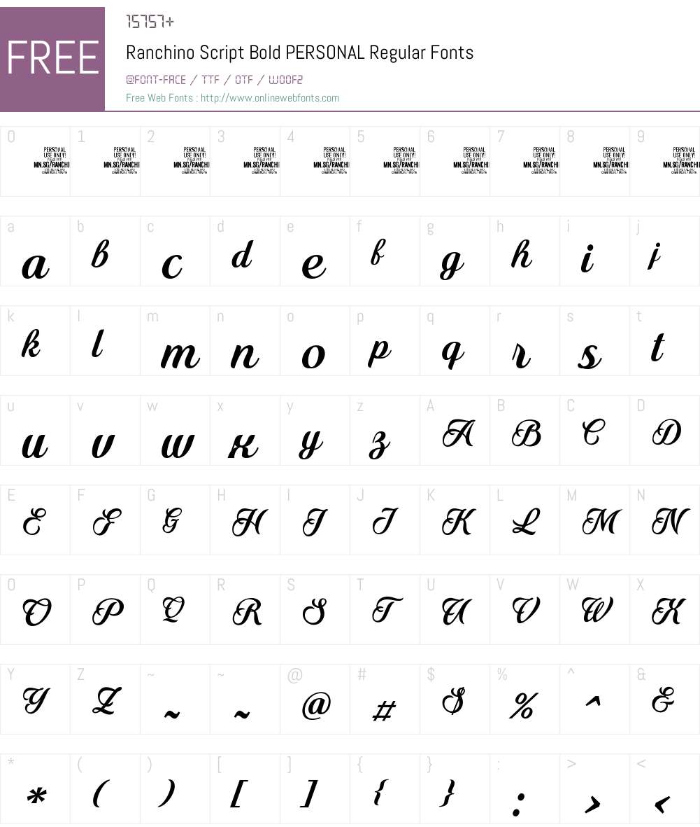 Ranchino Script Bold PERSONAL 1.000;Glyphs 3.2 (3234) Fonts Free Download - OnlineWebFonts.COM