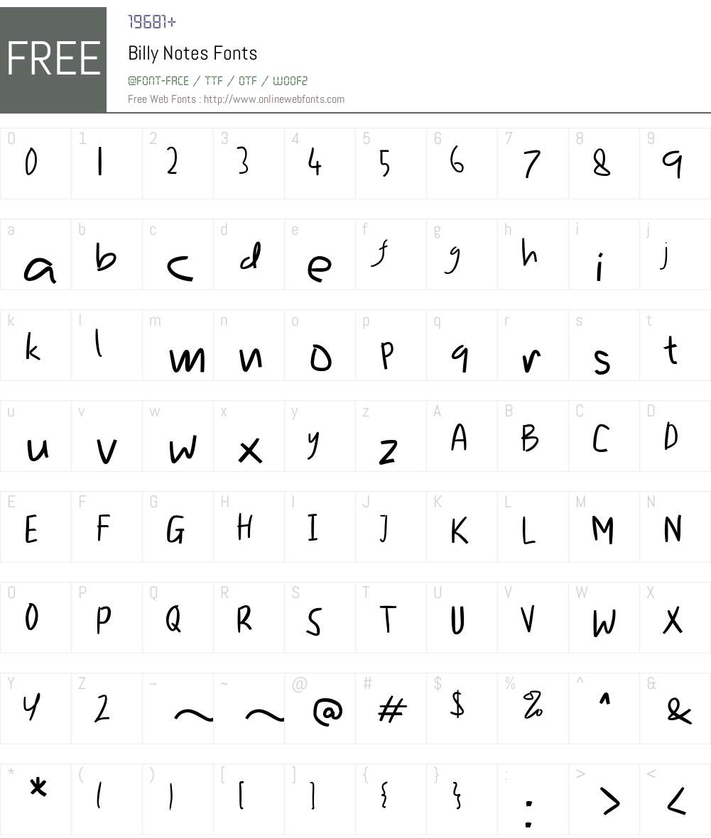 Billy Notes 1.00;August 19, 2024;FontCreator 13.0.0.2683 64-bit Fonts ...