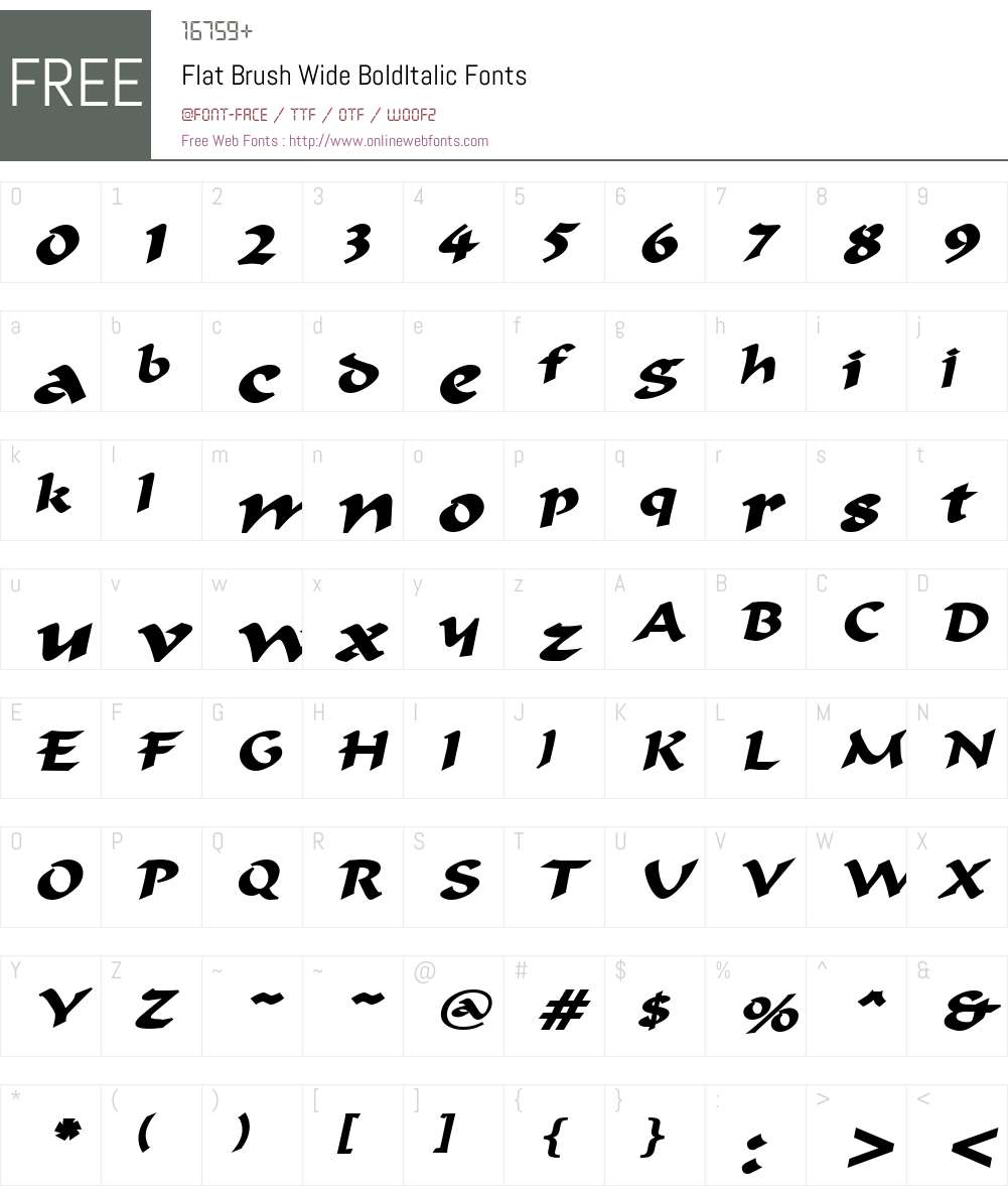 Flat Brush Wide BoldItalic Altsys Fontographer 4.1 2/1/95 Fonts Free ...