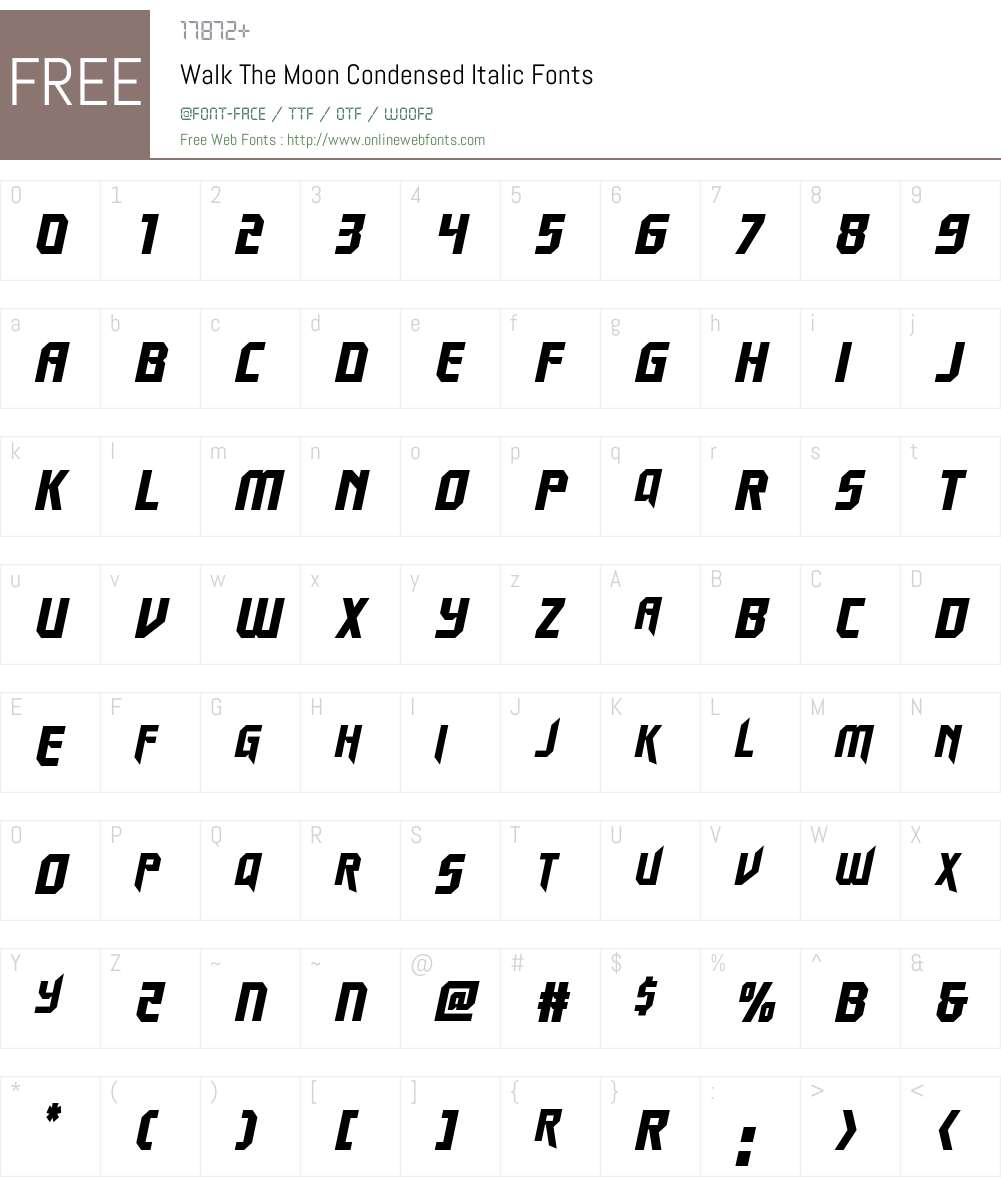 Walk The Moon Condensed Italic 1.0; 2022 Fonts Free Download ...