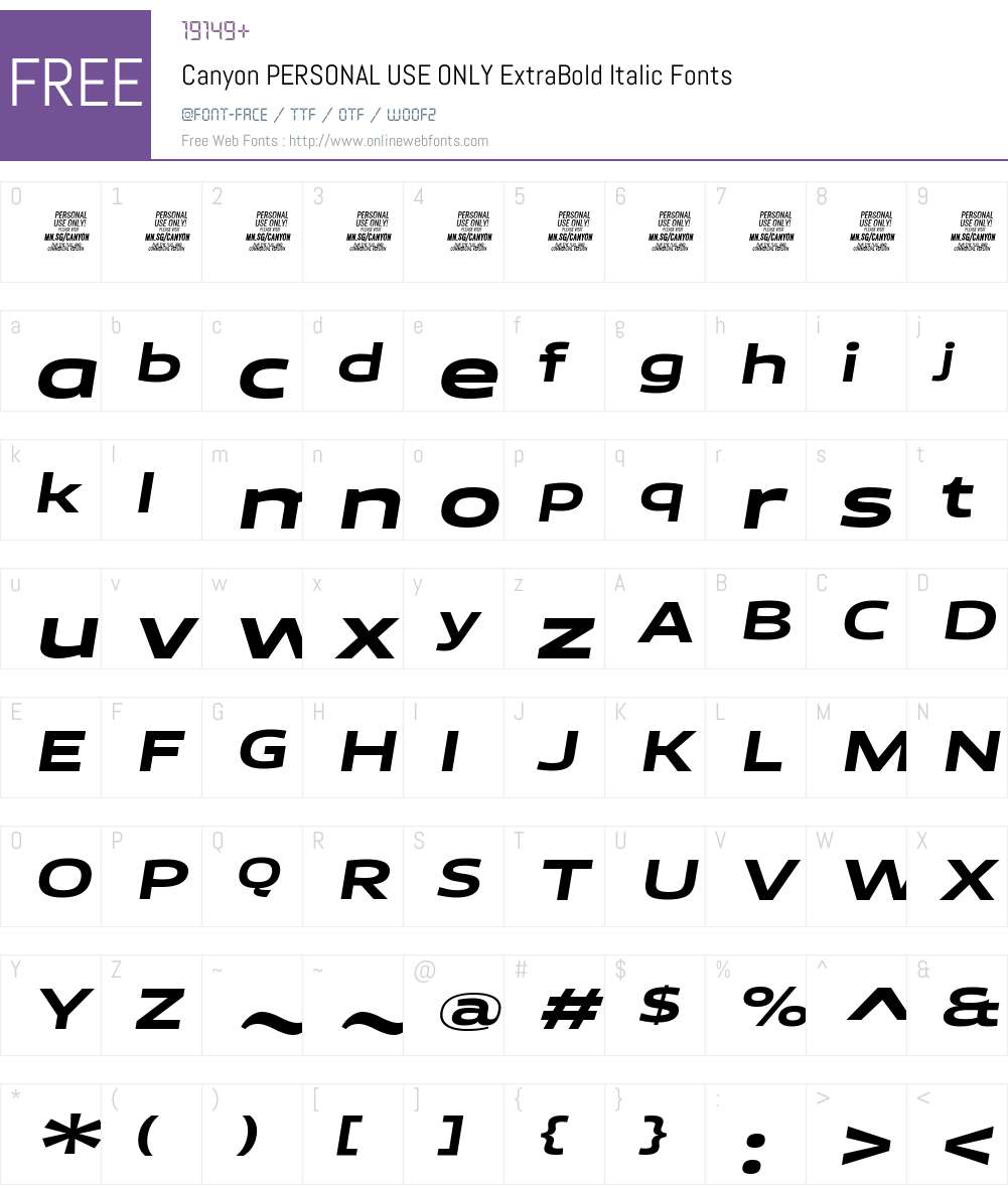 Canyon PERSONAL USE ONLY ExtraBold Italic 1.001;FEAKit 1.0 Fonts Free ...