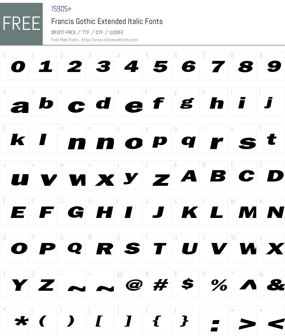 Francis Gothic Extended Italic 1.0 Tue Jul 27 00:49:06 1993 Fonts Free ...