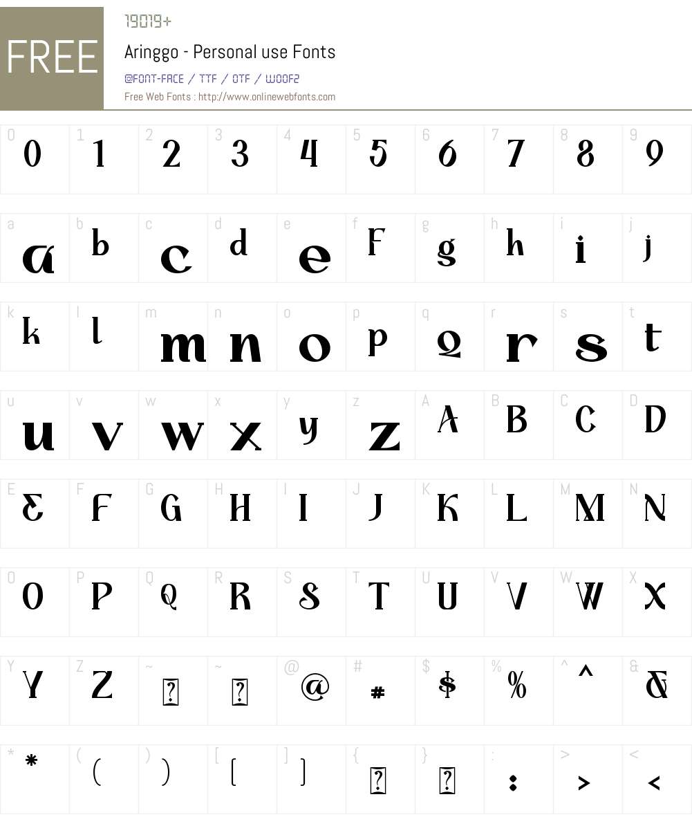 Aringgo - Personal use 1.00;May 21, 2022;FontCreator 13.0.0.2683 64-bit ...