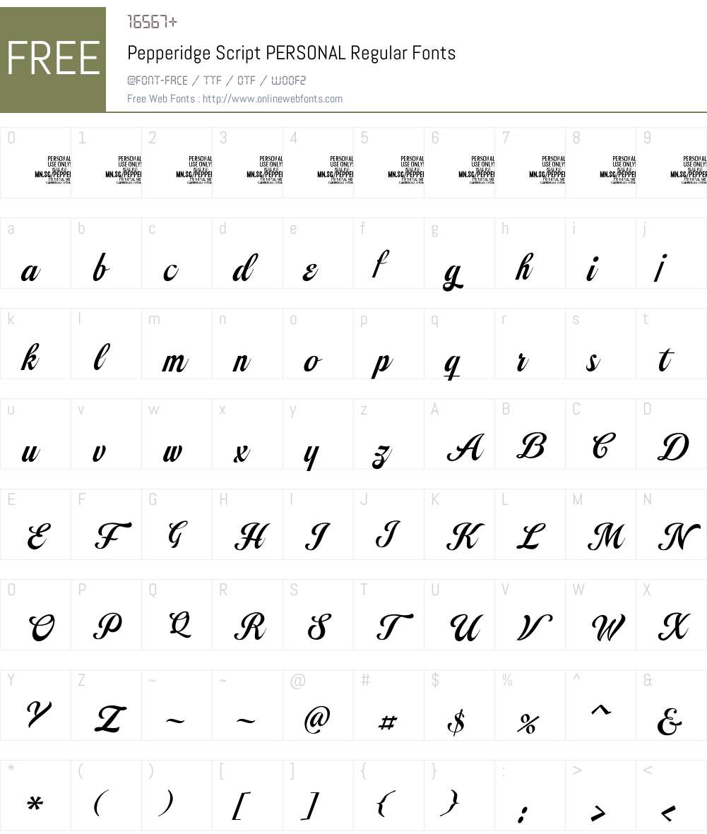 Pepperidge Script PERSONAL 1.000;Glyphs 3.2 (3222) Fonts Free Download - OnlineWebFonts.COM