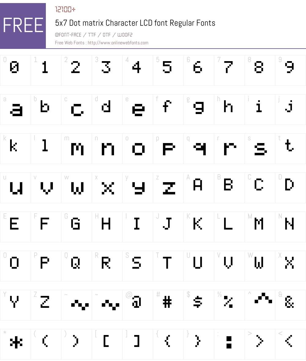 5x7 Dot matrix Character LCD font 1.0 Fonts Free Download ...