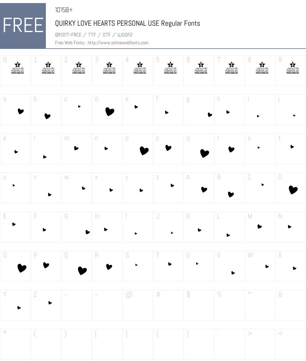 QUIRKY LOVE HEARTS PERSONAL USE Regular 1.000 Fonts Free Download ...