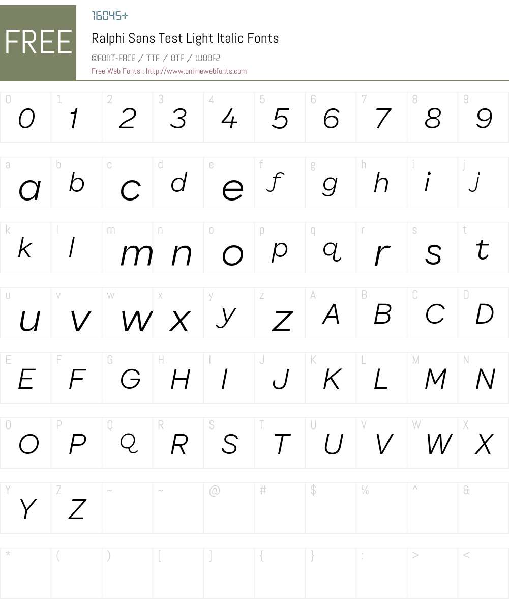 Ralphi Sans Test Light Italic 1.000;Glyphs 3.2.3 (3260) Fonts Free ...