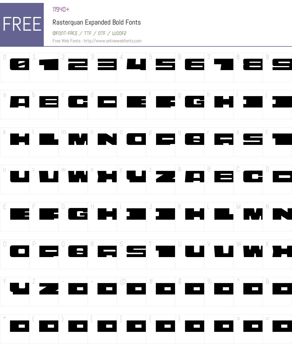 Rasterquan Expanded Bold 1.000 Fonts Free Download - OnlineWebFonts.COM