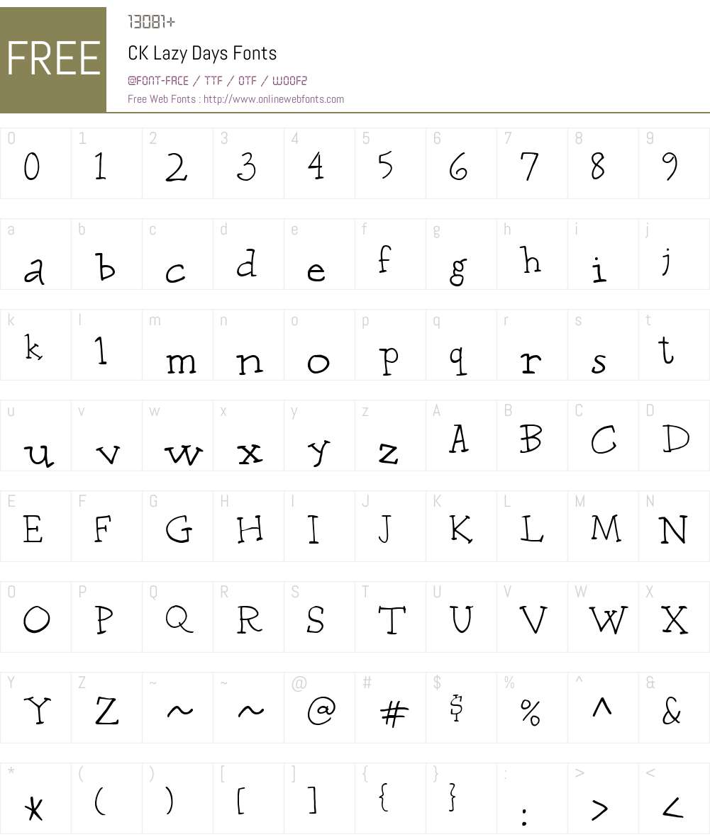CK Lazy Days 1/28/2003 Fonts Free Download - OnlineWebFonts.COM