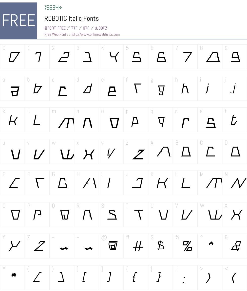 ROBOTIC Italic 1.00;June 30, 2019;FontCreator 11.5.0.2430 64-bit Fonts ...
