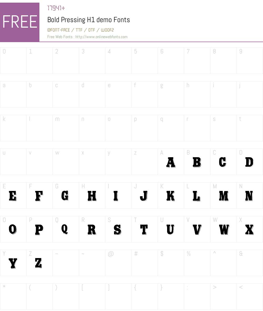 Bold Pressing H1 demo 1.00 March 17, 2014, initial release Fonts Free ...