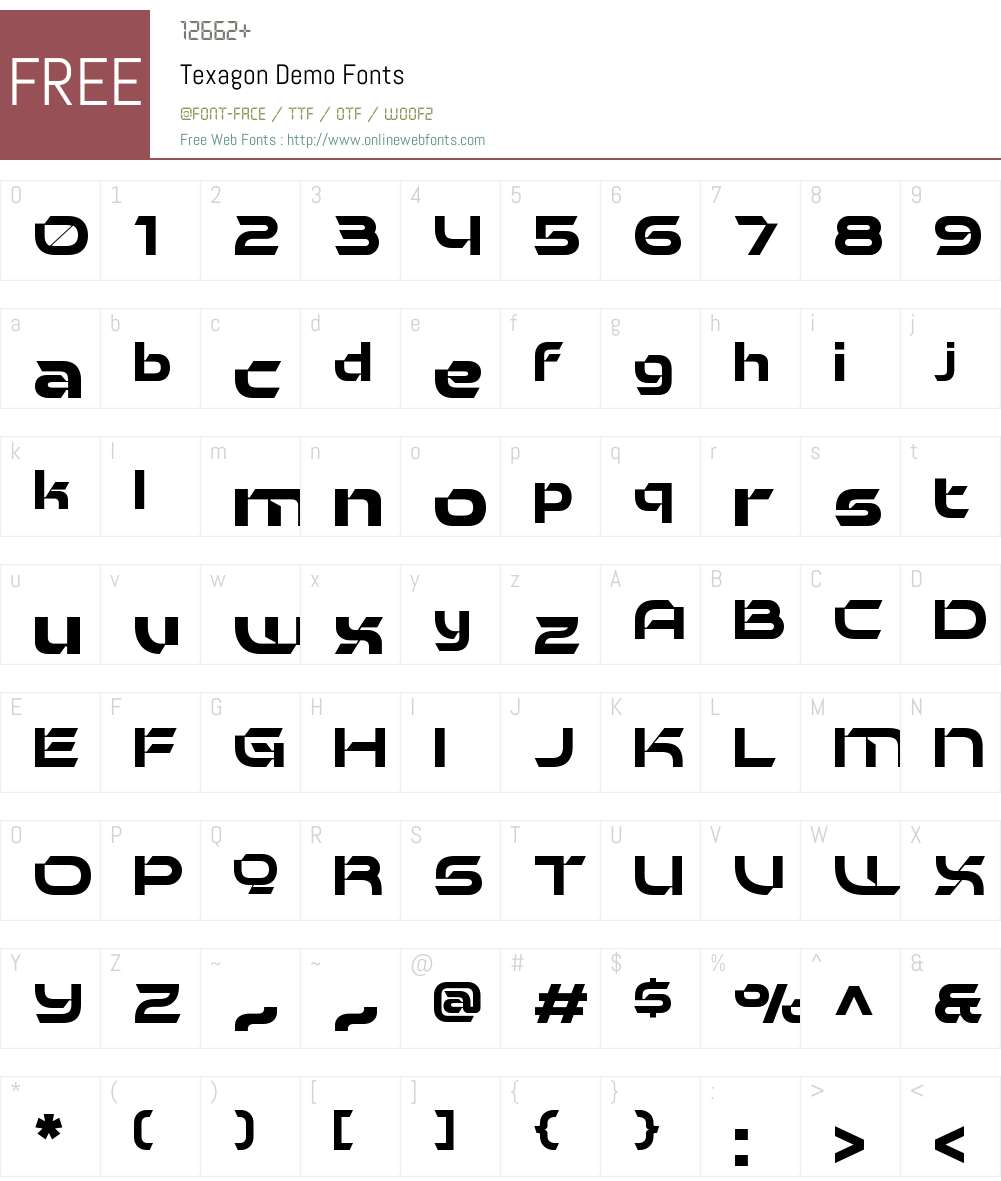 Texagon Demo 1.000;July 4, 2023;FontCreator 14.0.0.2814 64-bit Fonts ...