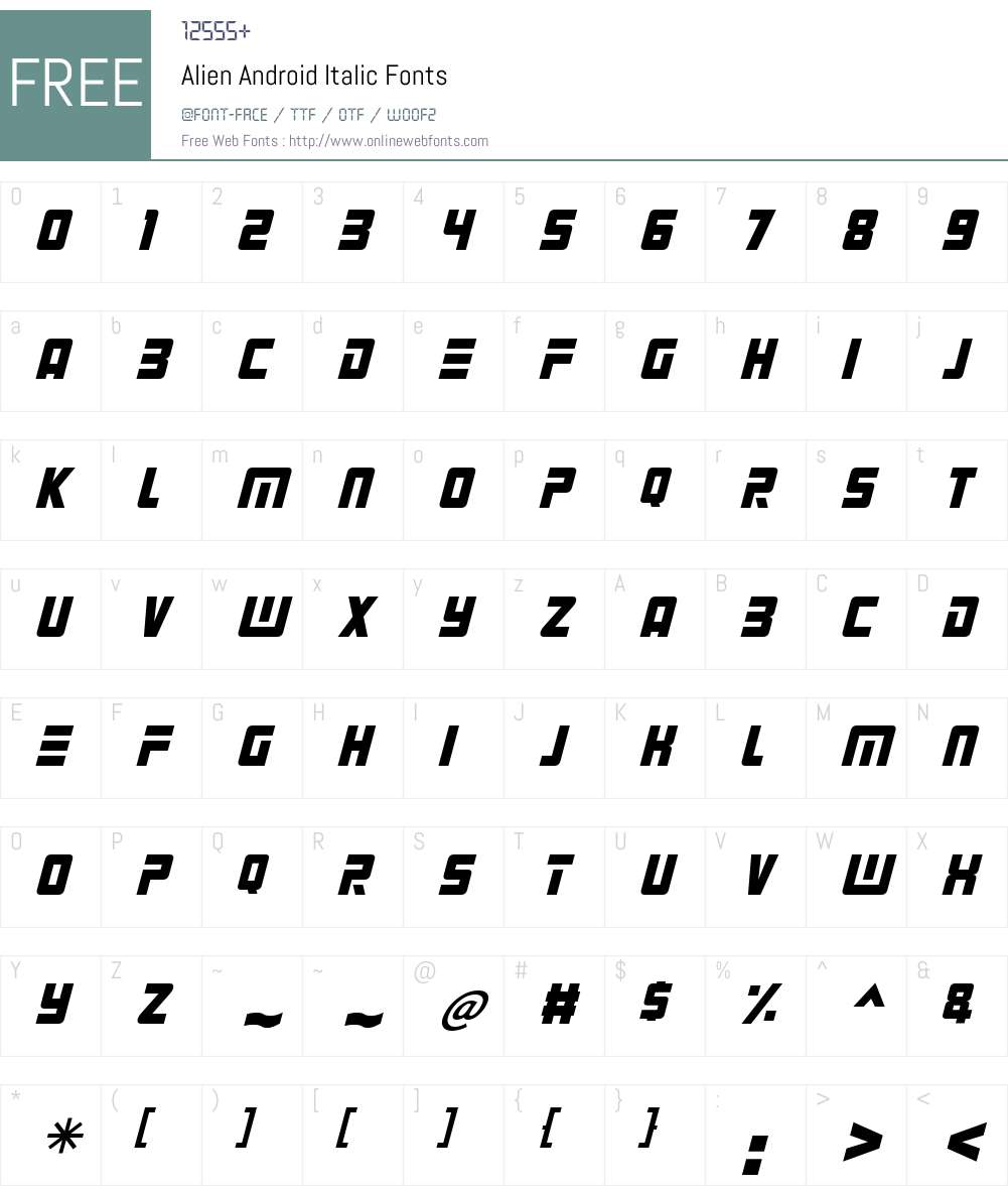 Alien Android Italic 1.00 September 20, 2018, initial release Fonts ...