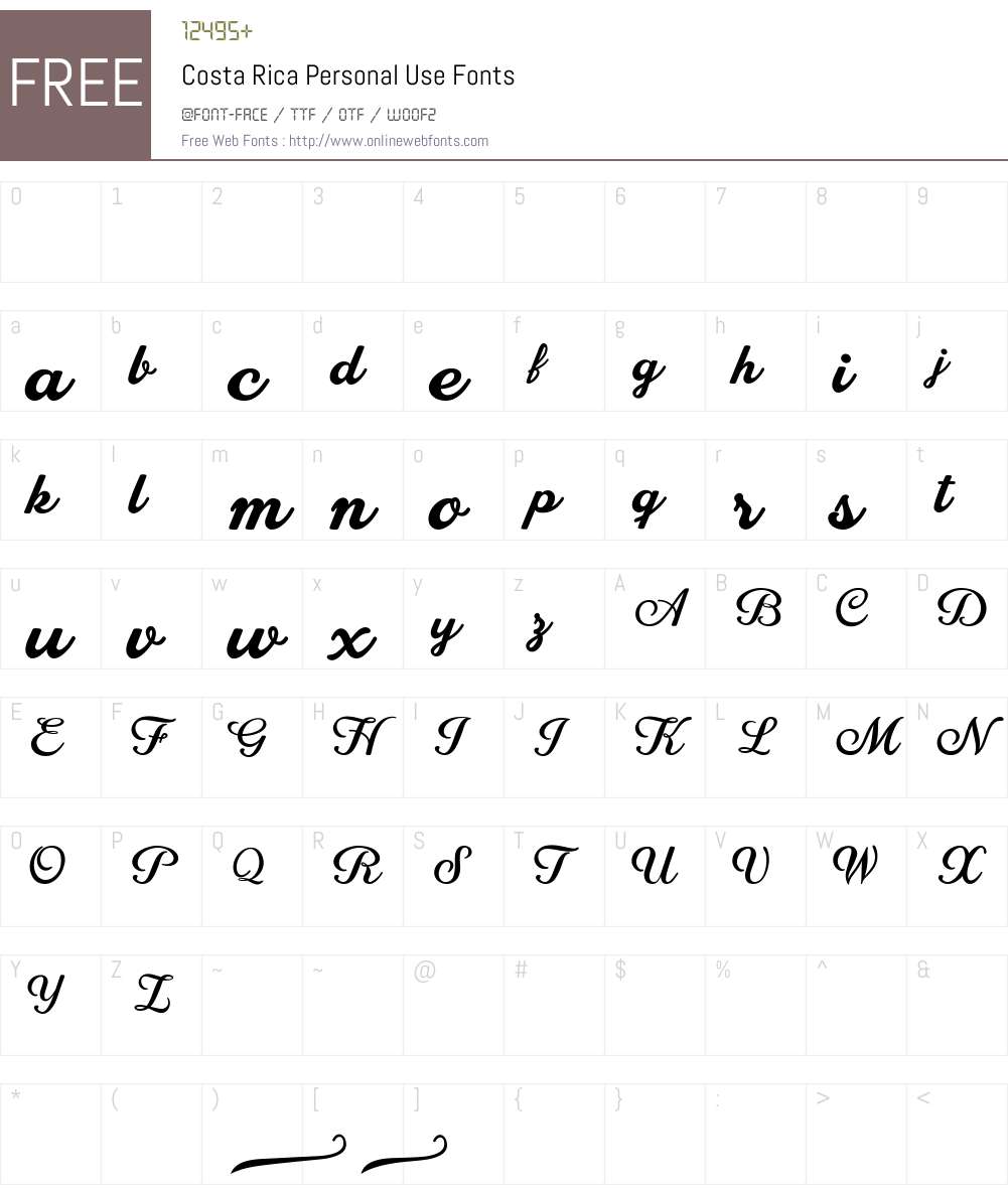 Costa Rica Personal Use 1.000 Fonts Free Download - OnlineWebFonts.COM